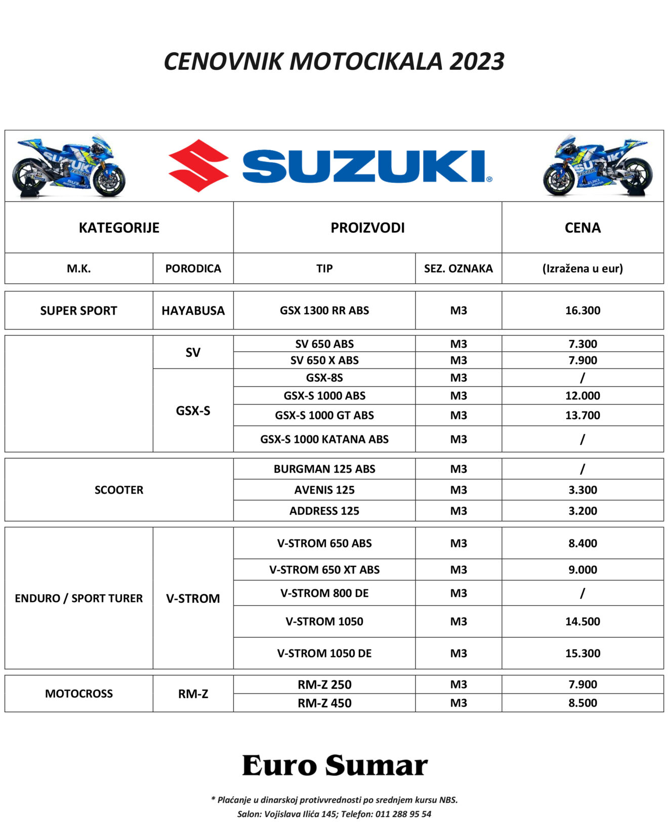 Cenovnik Suzuki i Moto Morini motocikala u Srbiji - BJBikers.com